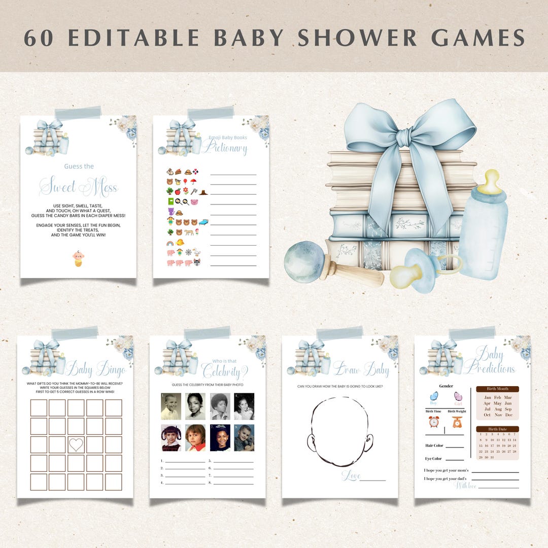 Storybook Baby Shower Games Bundle, Blue Boy Book Themed Baby Shower ...
