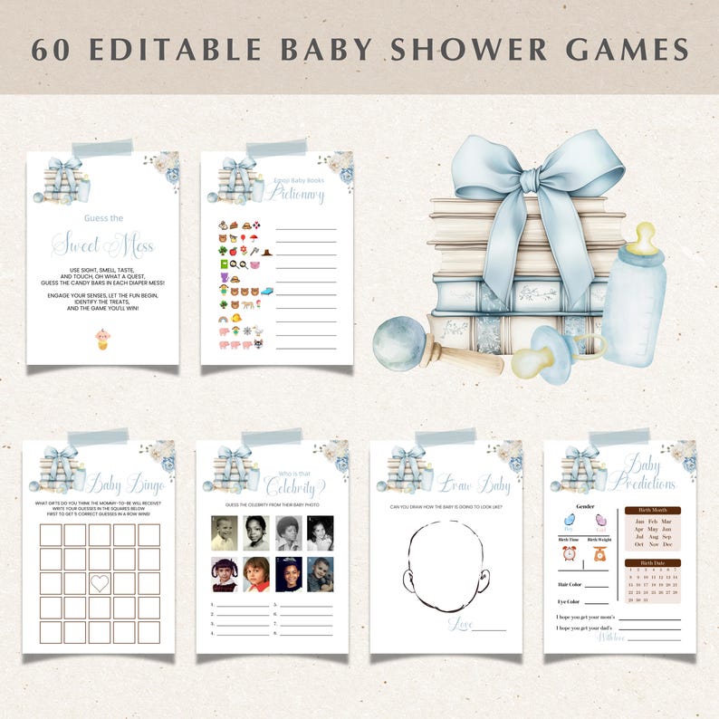 Storybook Baby Shower Games Bundle, Blue Boy Book Themed Baby Shower ...