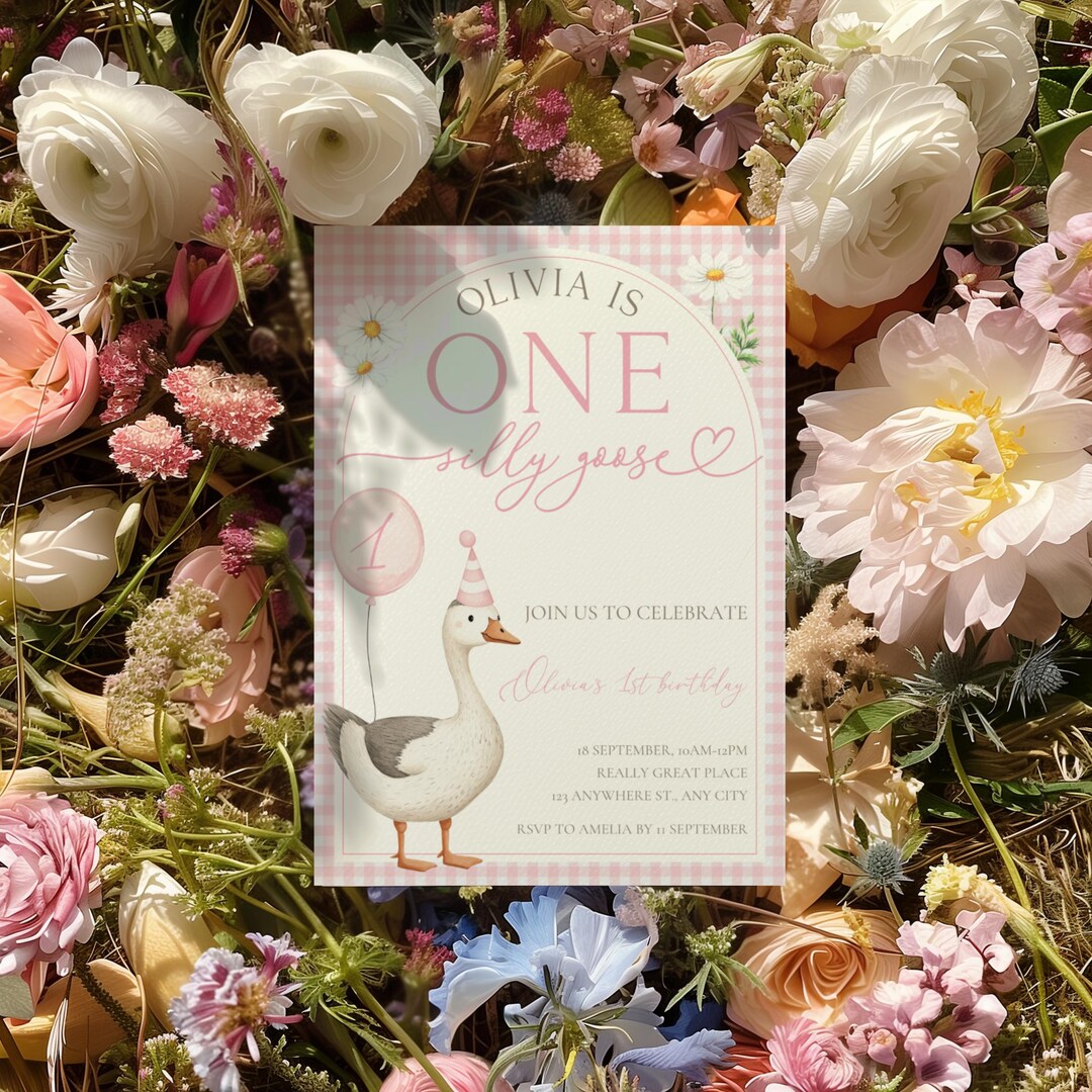 One Silly Goose Birthday Invitation for Girls, Editable Pink Girl Silly ...