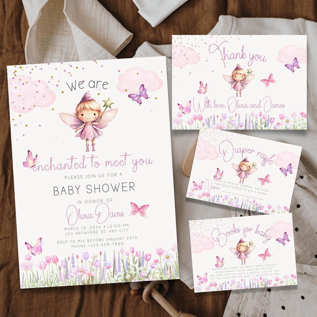 We Are Enchanted to Meet You Baby Shower Invitation Bundle, Editable ...