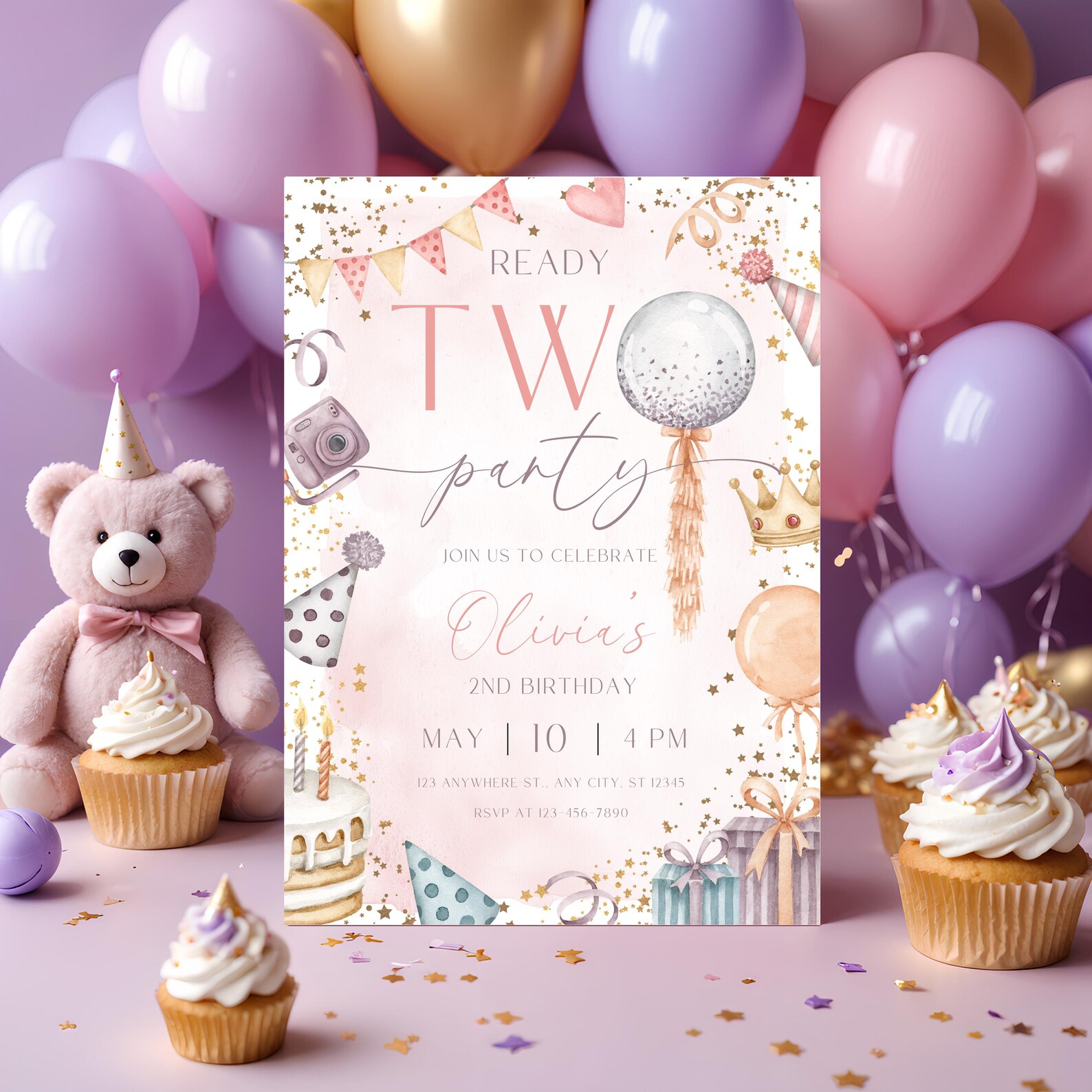 Ready Two Party 2nd Birthday Invite, Editable Girl Second Birthday ...