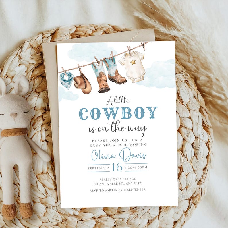A Little Cowboy Baby Shower Invitation Bundle, Wild West Baby Shower ...