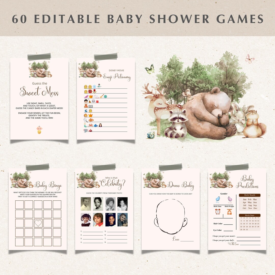 Woodland Animals Baby Shower Games Bundle, Gender Neutral Fall Woodland ...