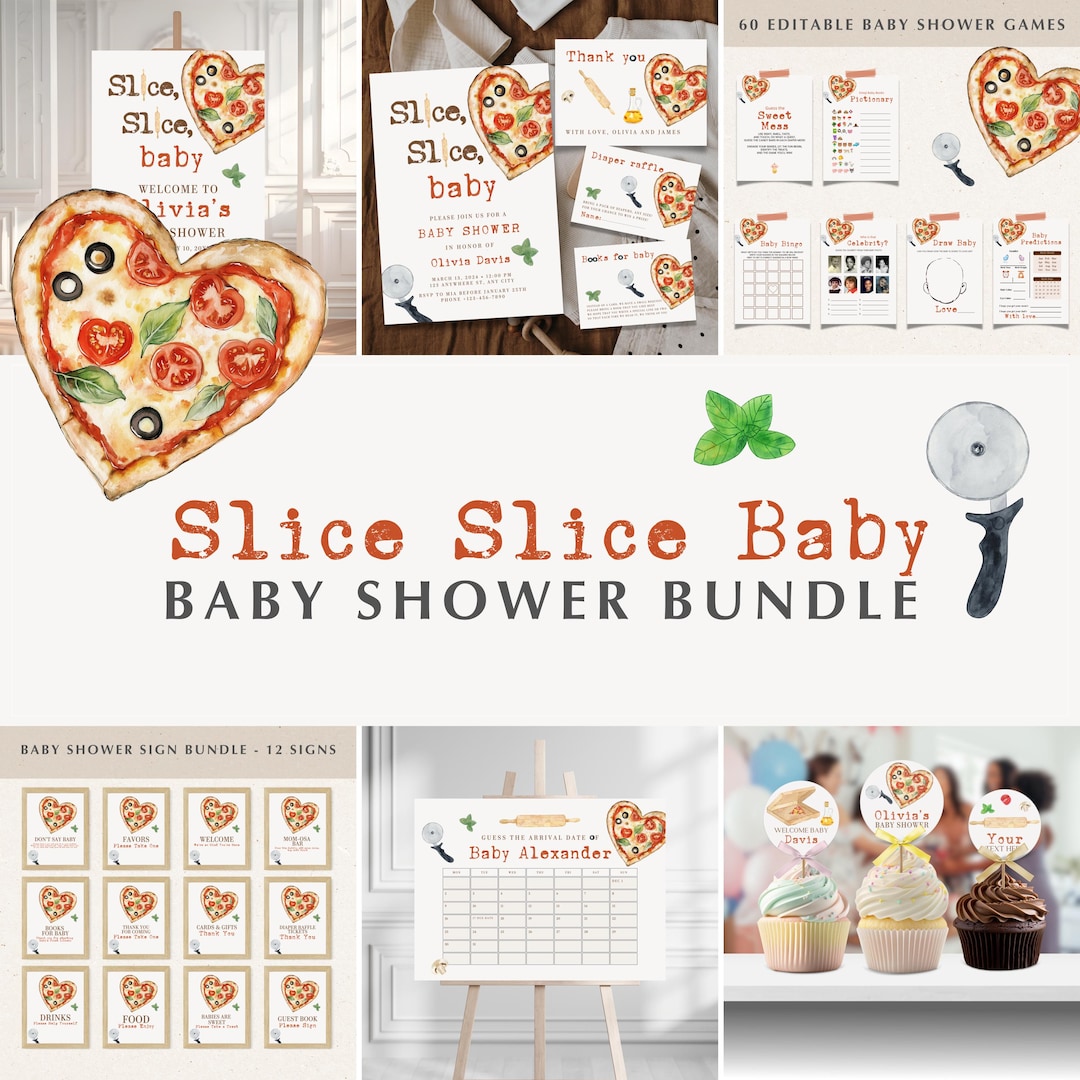 Pizza Baby Shower Bundle, Editable Slice Slice Baby Shower Template ...