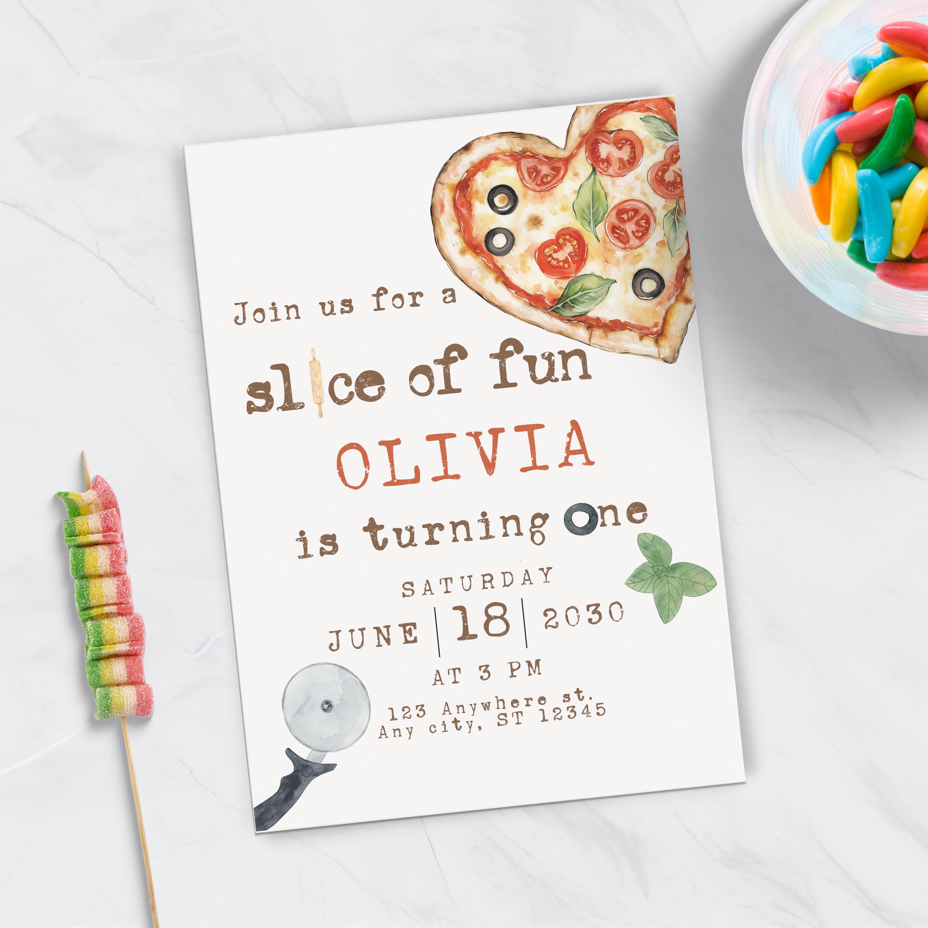 Pizza First Birthday Invitation Canva Template, Editable Kids Pizza Birthday Invitation Template ...