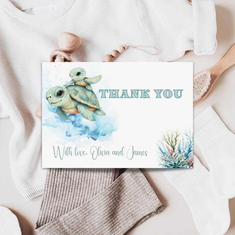 Sea Turtle Baby Shower Invitation Bundle, Editable Under the Sea Turtle ...