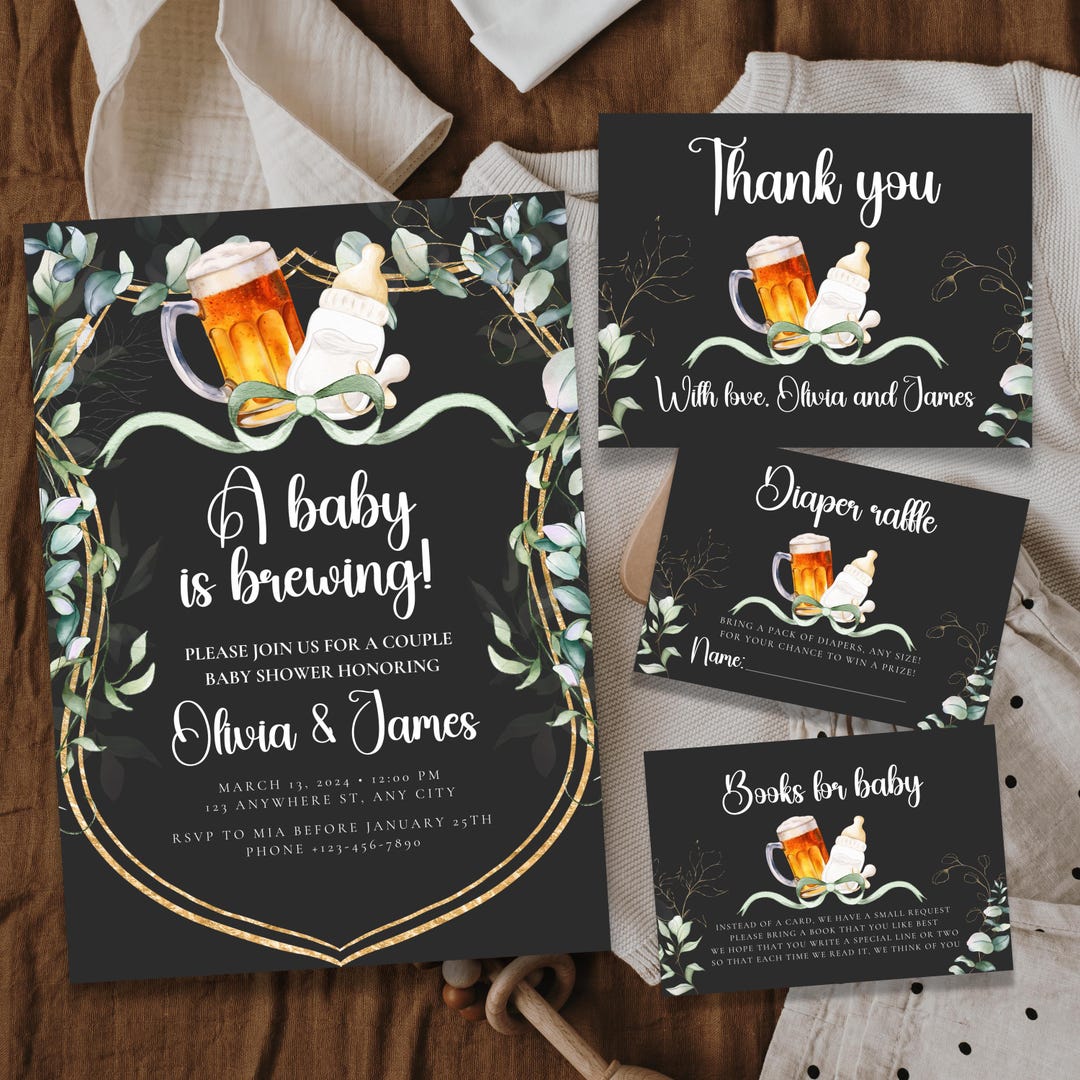 A Baby is Brewing Beer Baby Shower Invitation Bundle, Editable Gender ...