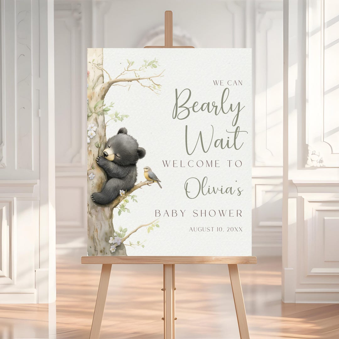 Woodland Bear Baby Shower Welcome Sign, Gender Neutral Woodland Animals ...
