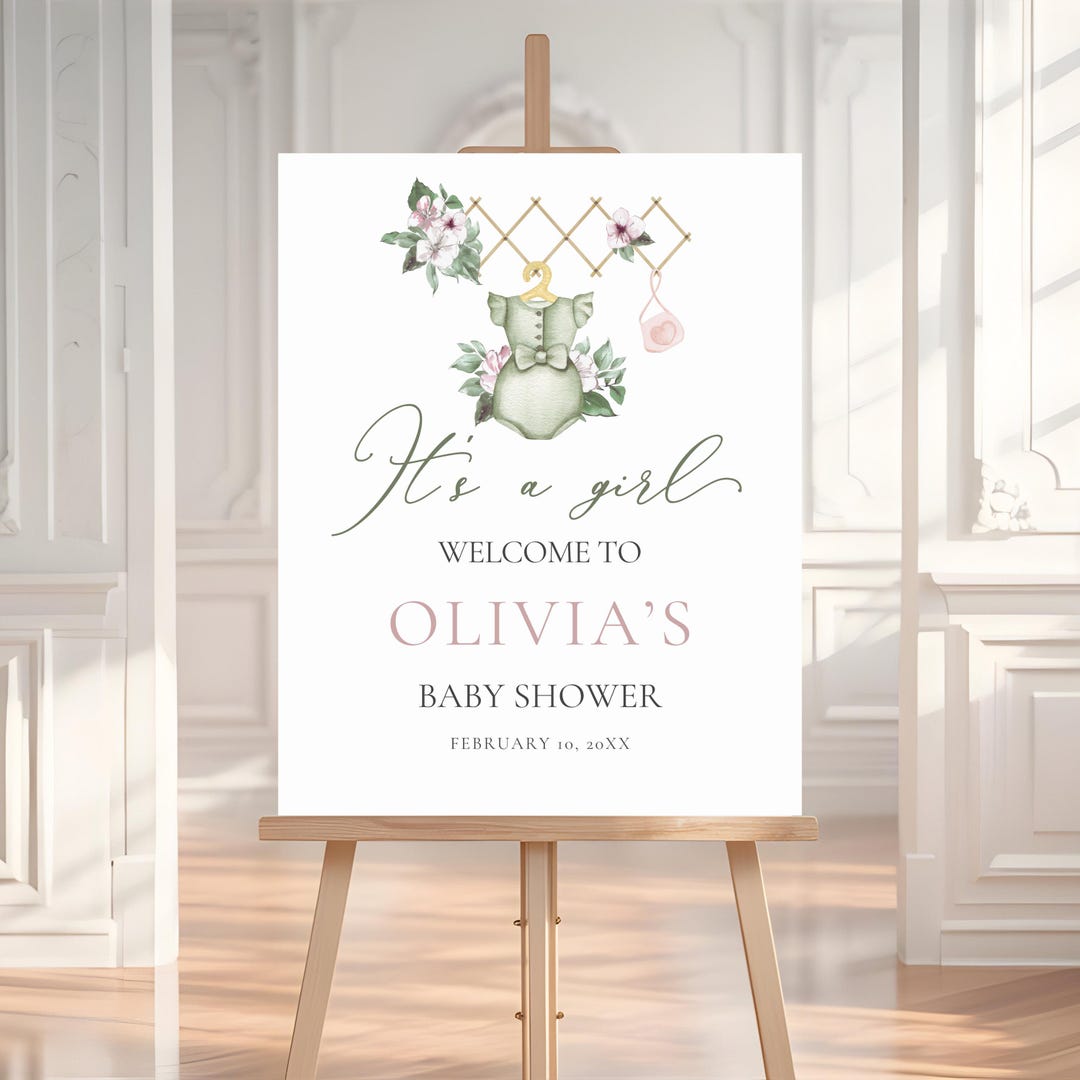 Boho Girl Clothesline Baby Shower Welcome Sign, Editable Baby Girl ...