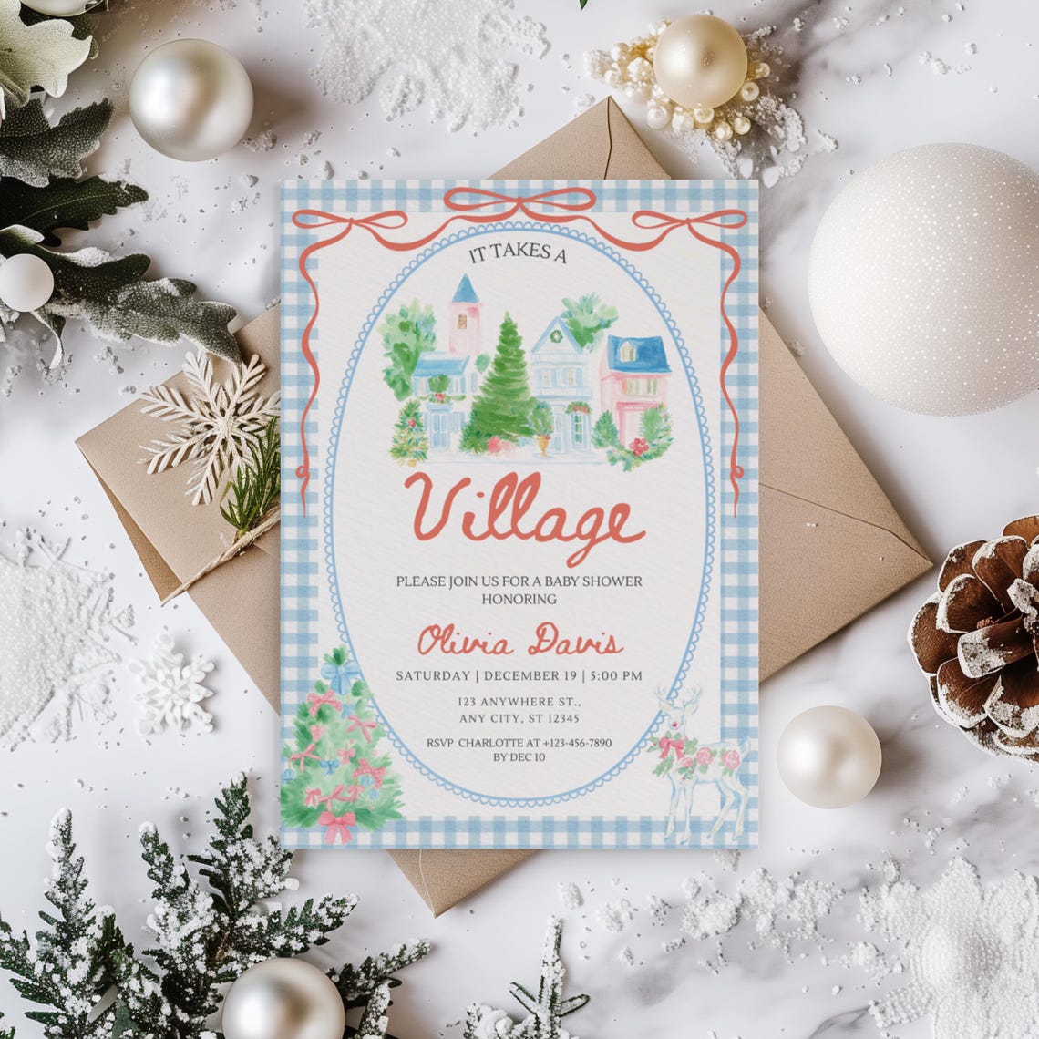 It Takes A Village Baby Shower Invitation Bundle, Editable Christmas ...