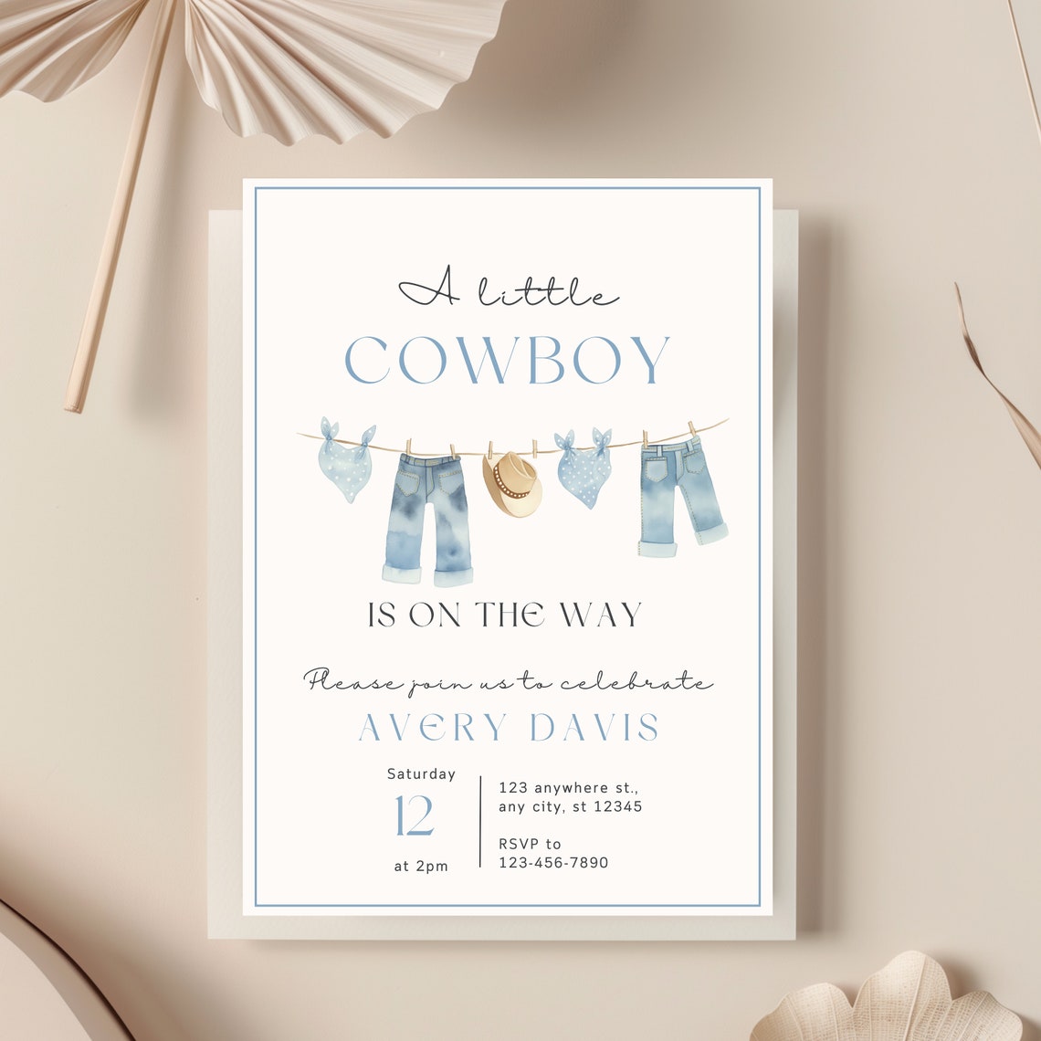 Cowboy Baby Shower Invitation, A Little Cowboy is on the Way Invite ...