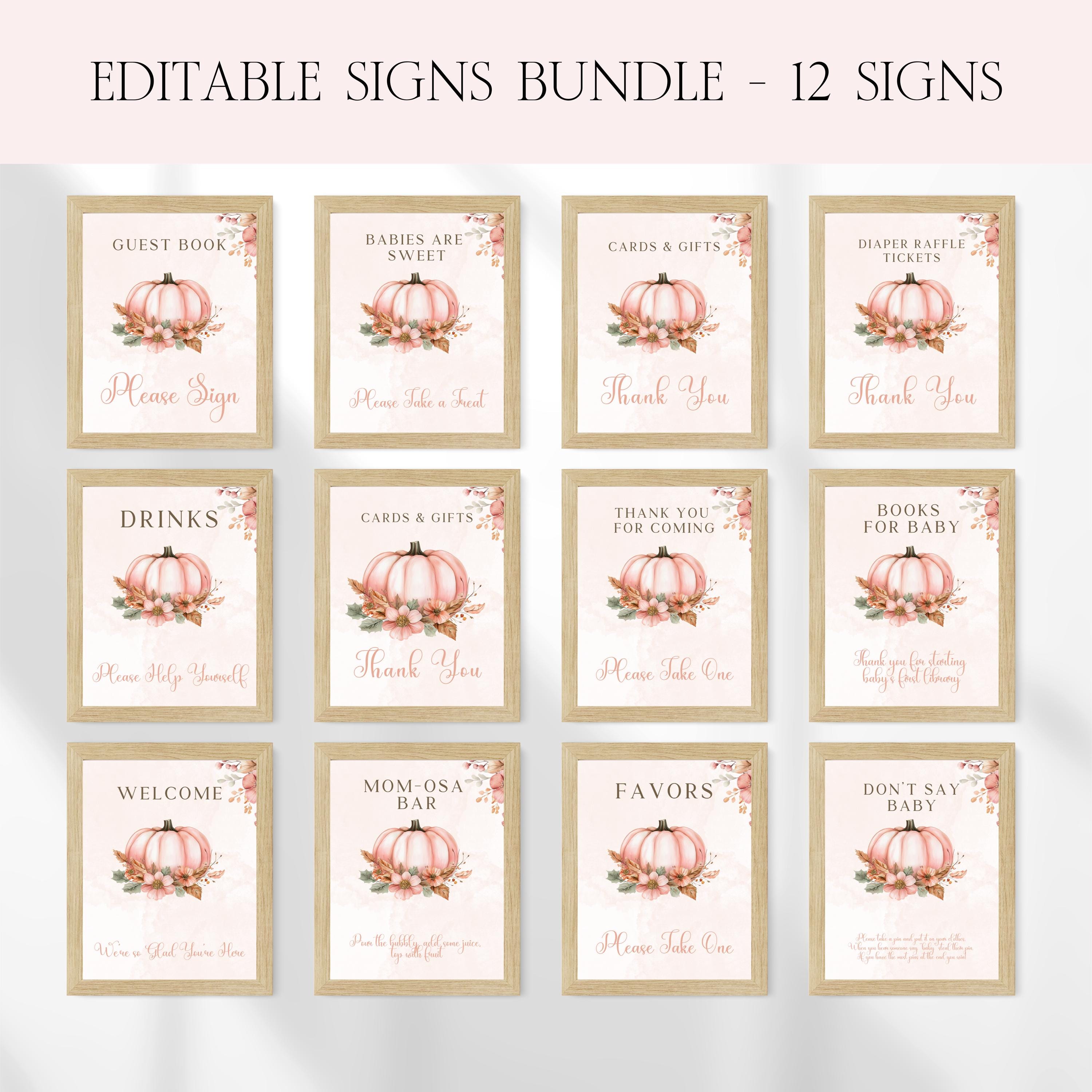 Pink Pumpkin Baby Shower Signs Bundle, Little Pumpkin Fall Autumn Baby ...