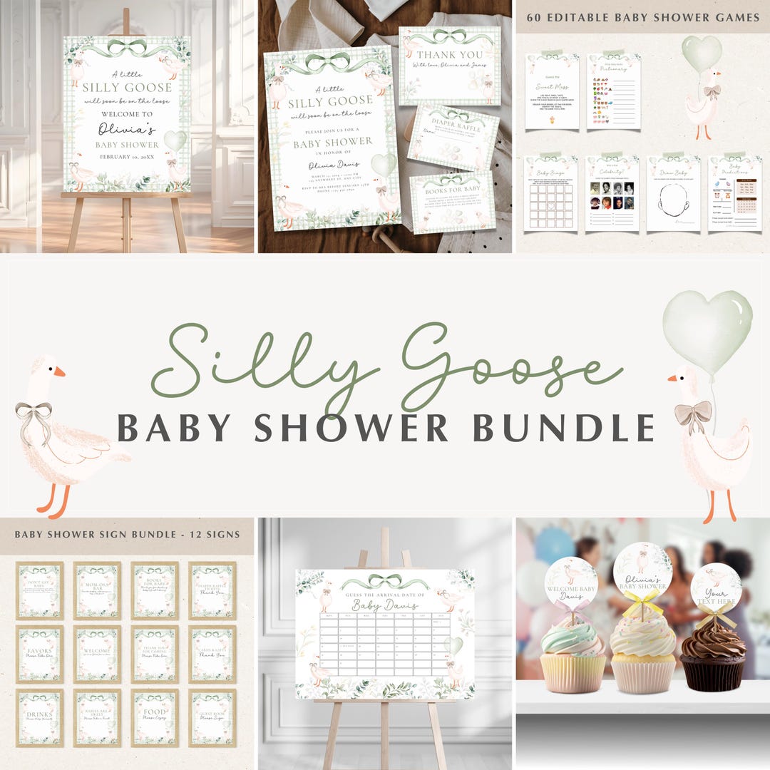 Silly Goose Baby Shower Bundle, Editable Gender Neutral Silly Goose ...