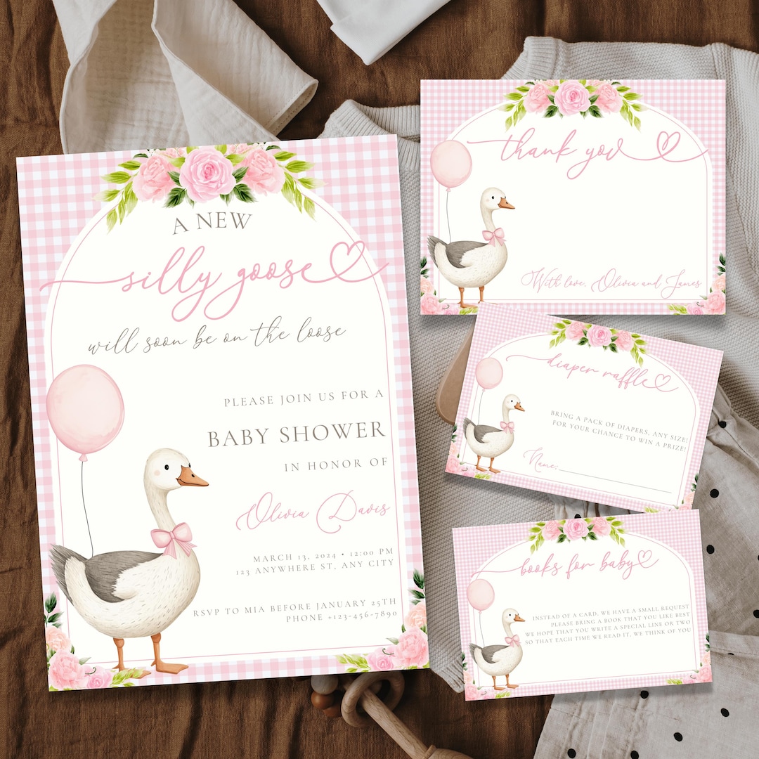 Silly Goose Baby Shower Invite Bundle, Editable Silly Goose Baby Shower ...