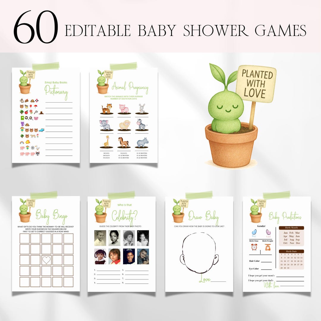 Little Sprout Baby Shower Games Bundle, Editable Garden Locally Grown ...