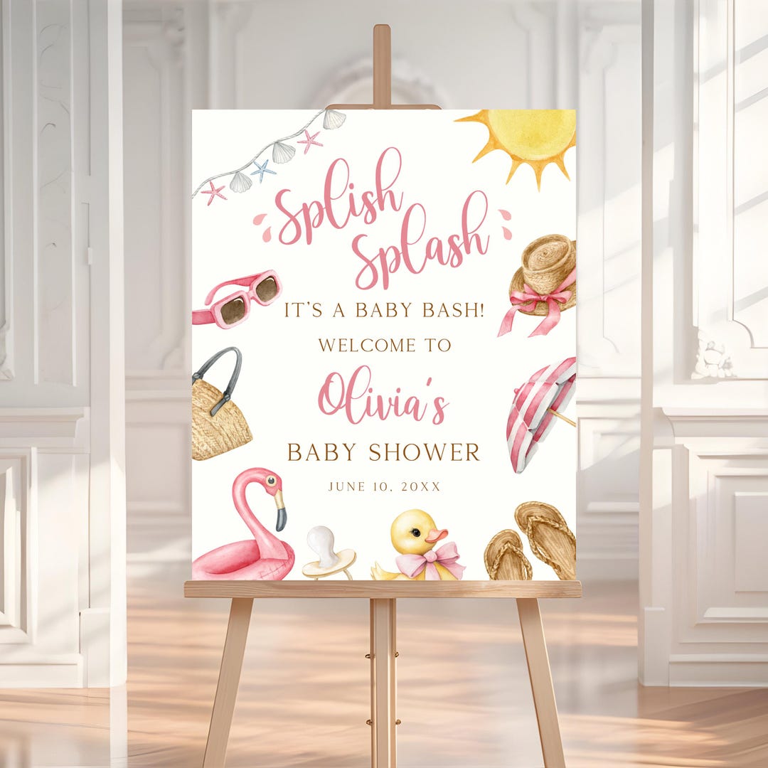 Splish Splash Baby Shower Welcome Sign, Editable Summer Pool Party Baby ...