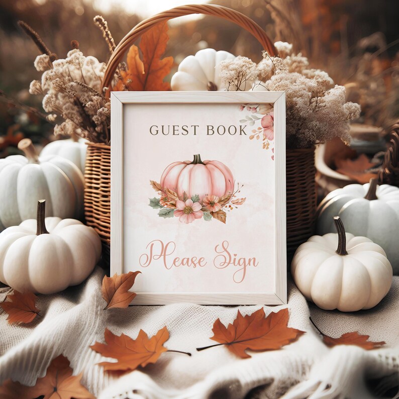 Pink Pumpkin Baby Shower Signs Bundle, Little Pumpkin Fall Autumn Baby ...