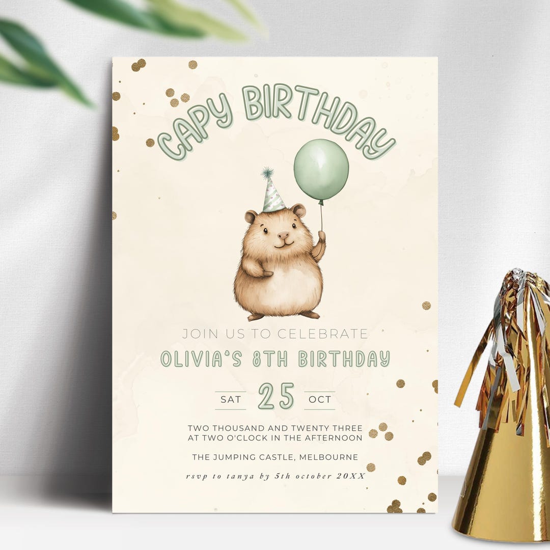 Digital Capybara Birthday Invitation Template Canva, Editable Cute ...