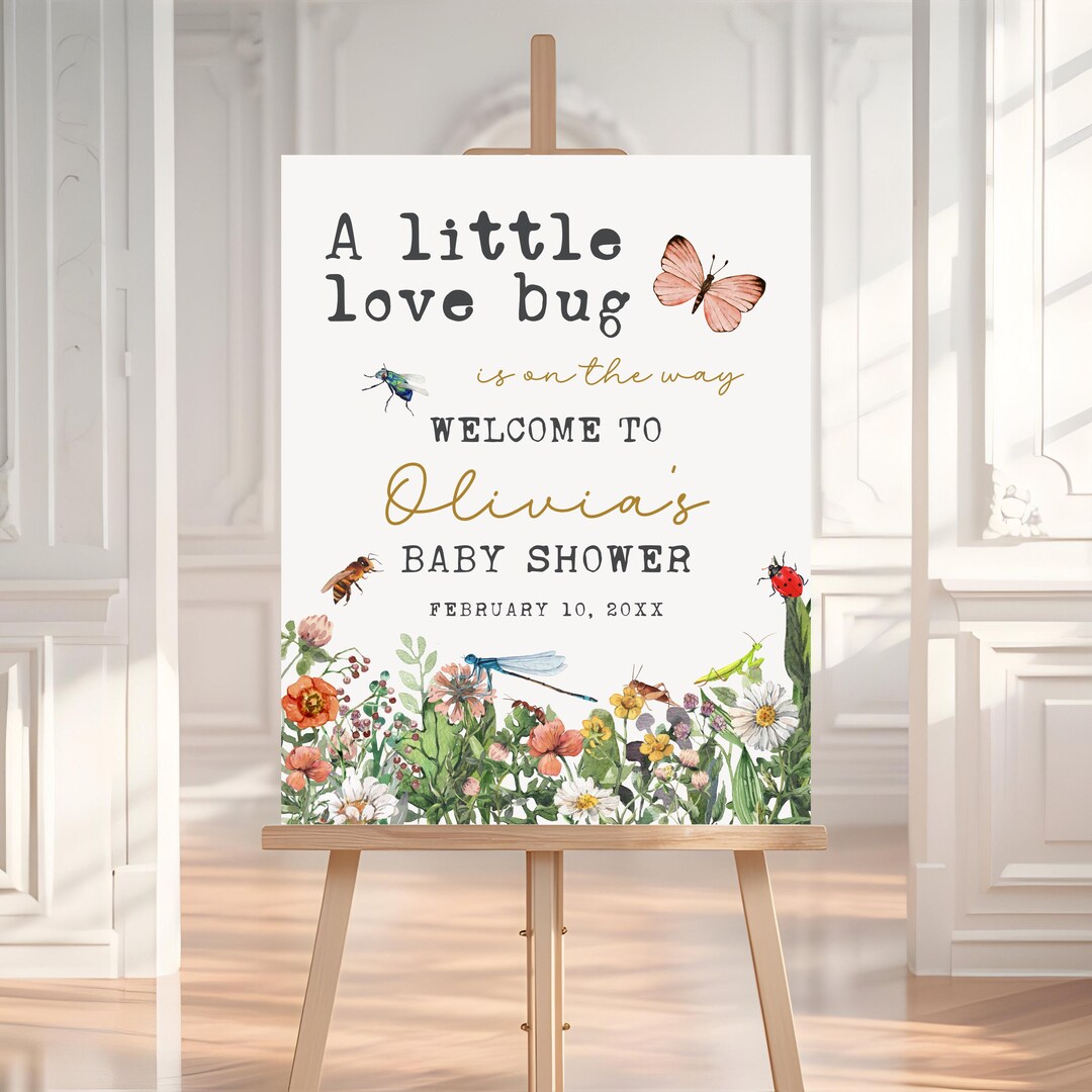 A Little Love Bug Baby Shower Welcome Sign, Editable Love Bug Insect ...