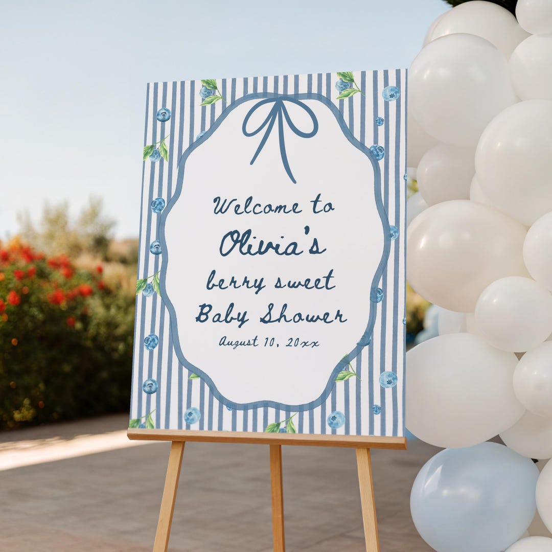 Blueberry Baby Shower Welcome Sign, Editable Berry Sweet Poster, Baby ...