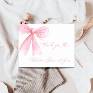 Watercolor Pink Bow Baby Shower Invitation for Girl Bundle, Editable ...