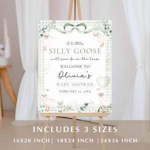 Green Silly Goose Baby Shower Welcome Sign, Editable Gender Neutral ...