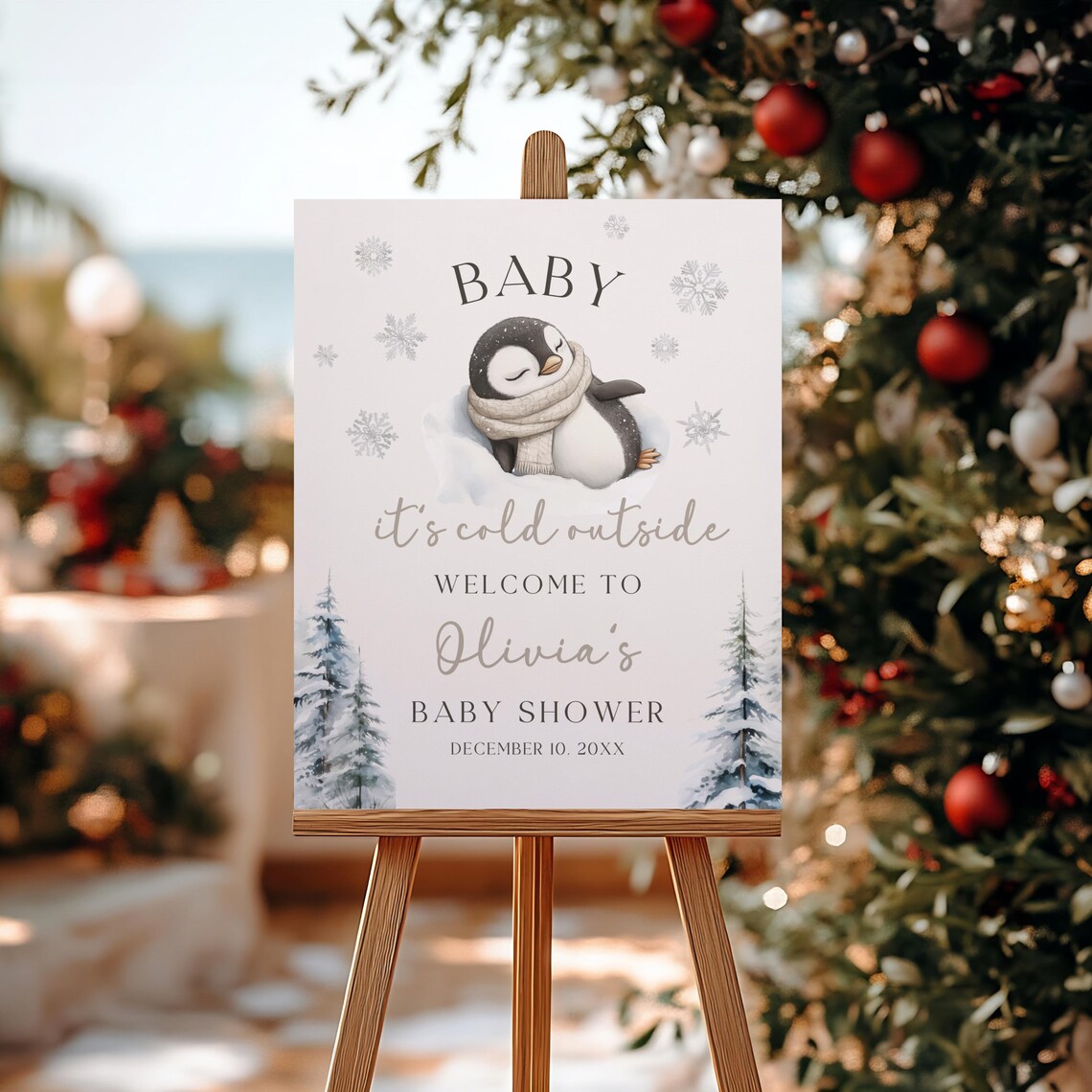 Baby It's Cold Outside Baby Shower Welcome Sign, Winter Penguin ...