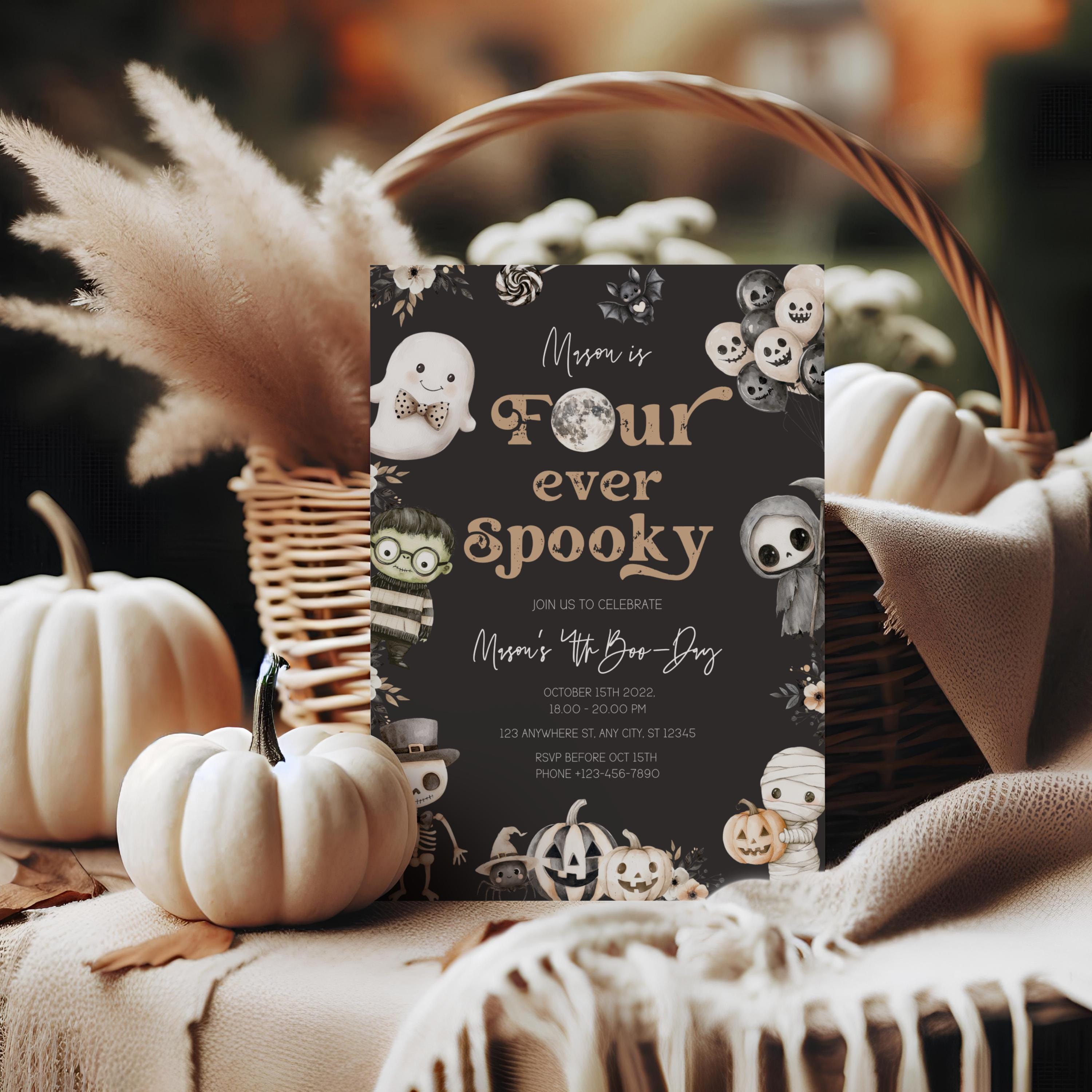 Four Ever Spooky Halloween Birthday Invitation, Editable Halloween 4th ...