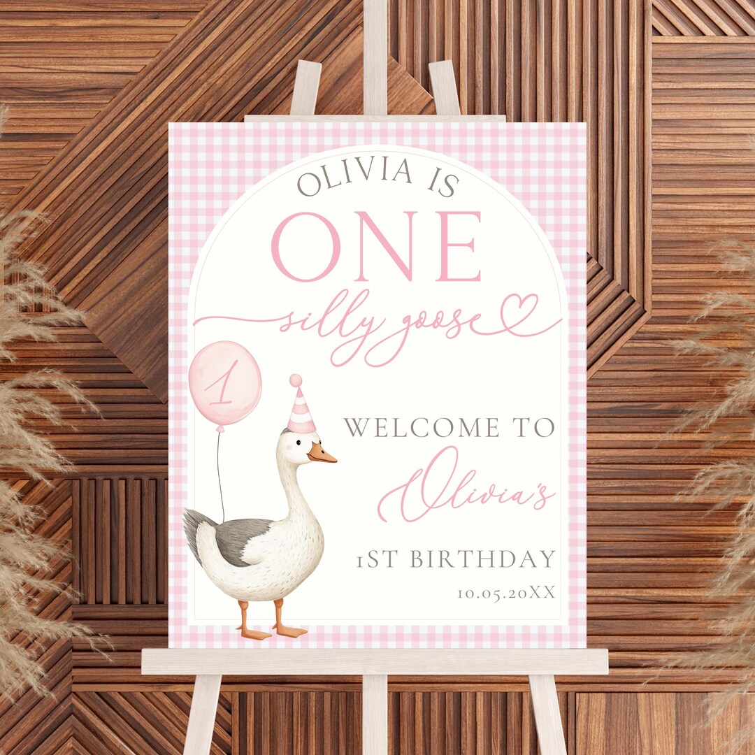 Silly Goose Birthday Welcome Sign, Editable Silly Goose Girl 1st ...