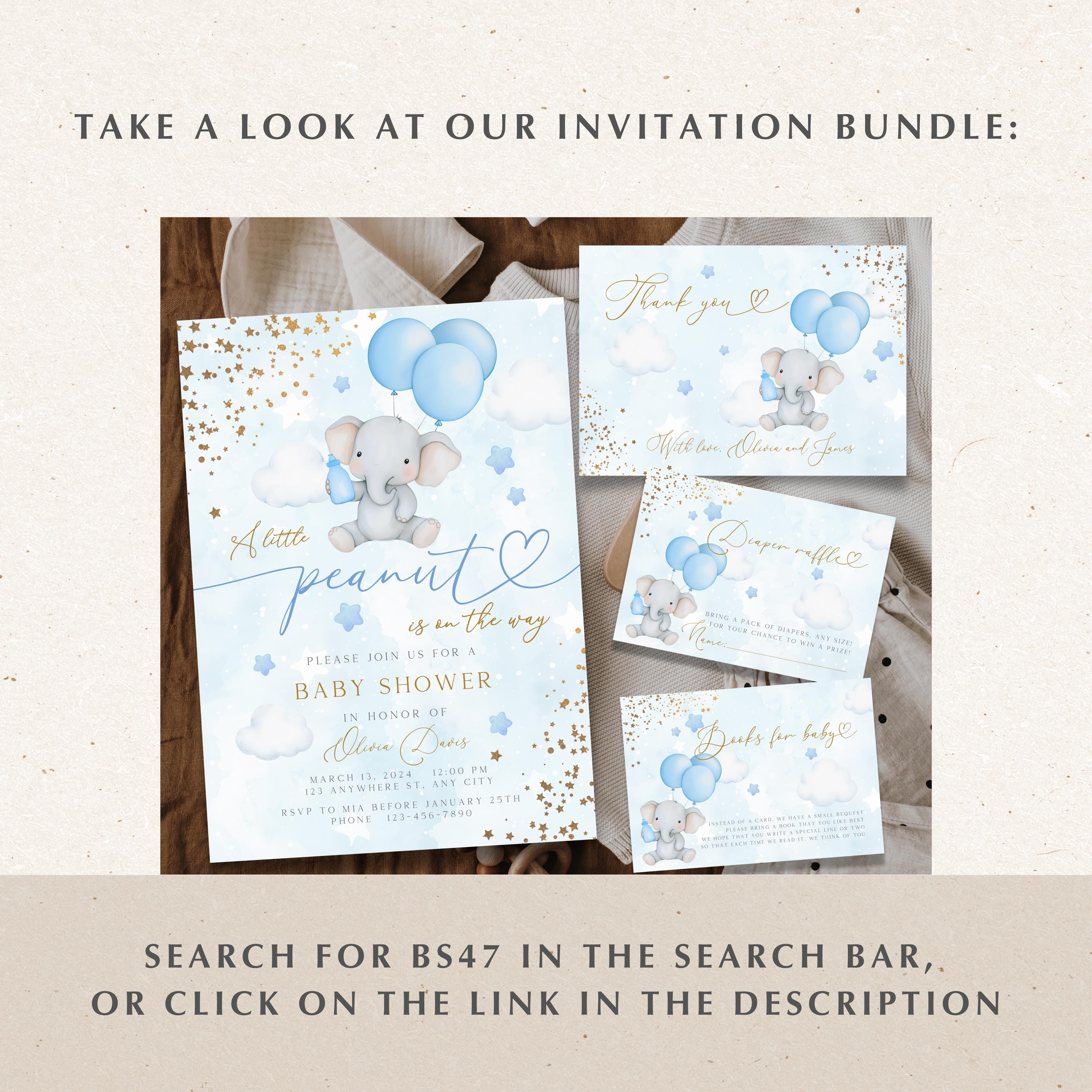 A Little Peanut Boy Baby Shower Invitation, Editable Elephant Boy Baby ...