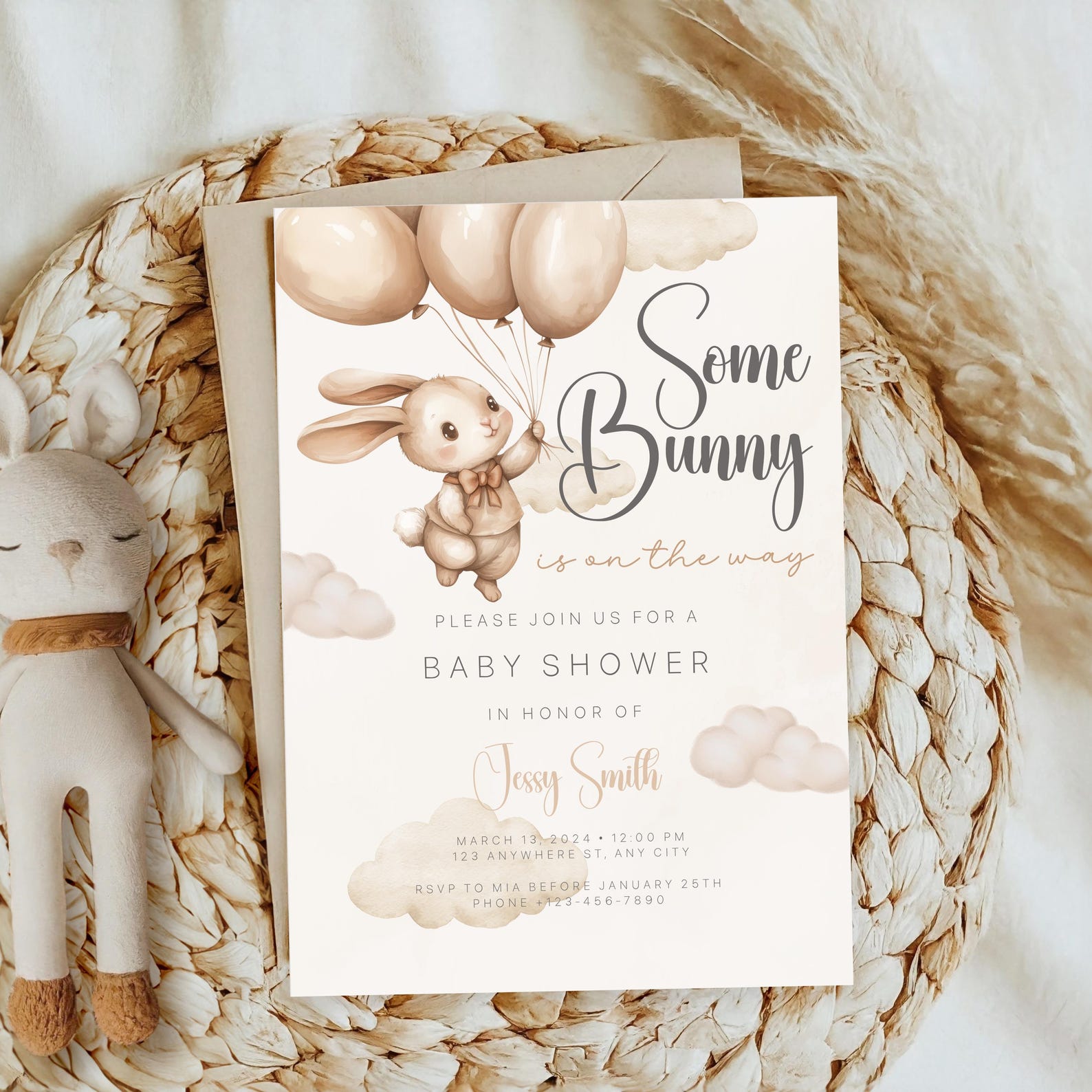 Somebunny is on the Way Baby Shower Invitation Bundle, Gender Neutral ...