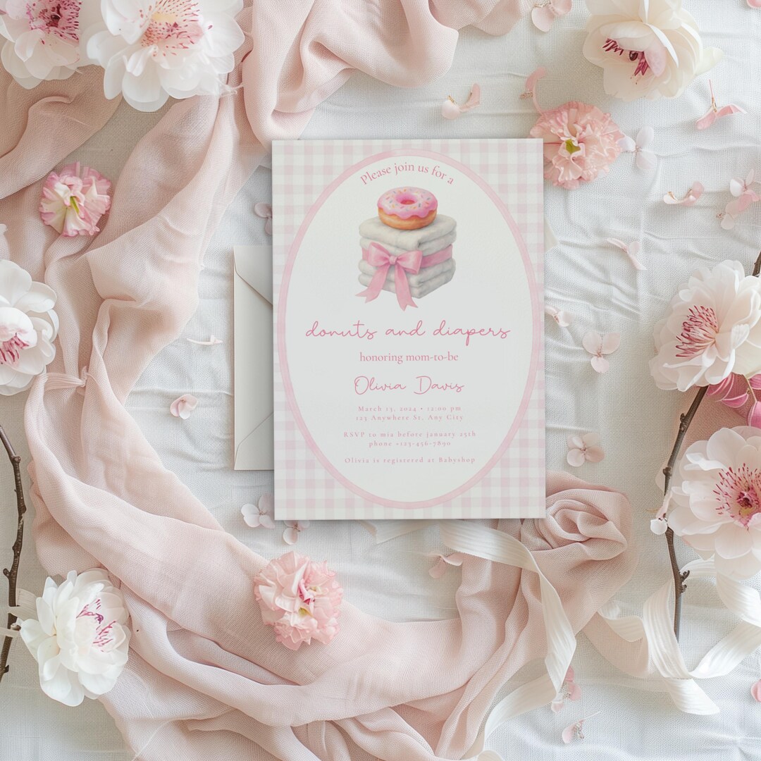 Donuts & Diapers Baby Shower Invitation, Editable Template for Girl ...