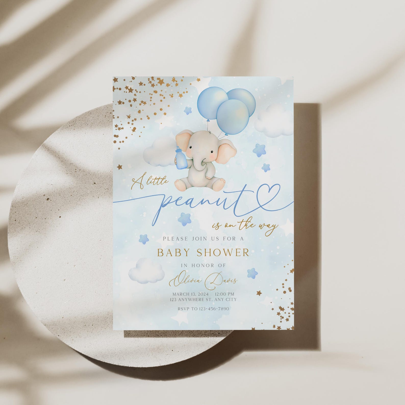 A Little Peanut Boy Baby Shower Invitation Bundle, Editable Elephant ...