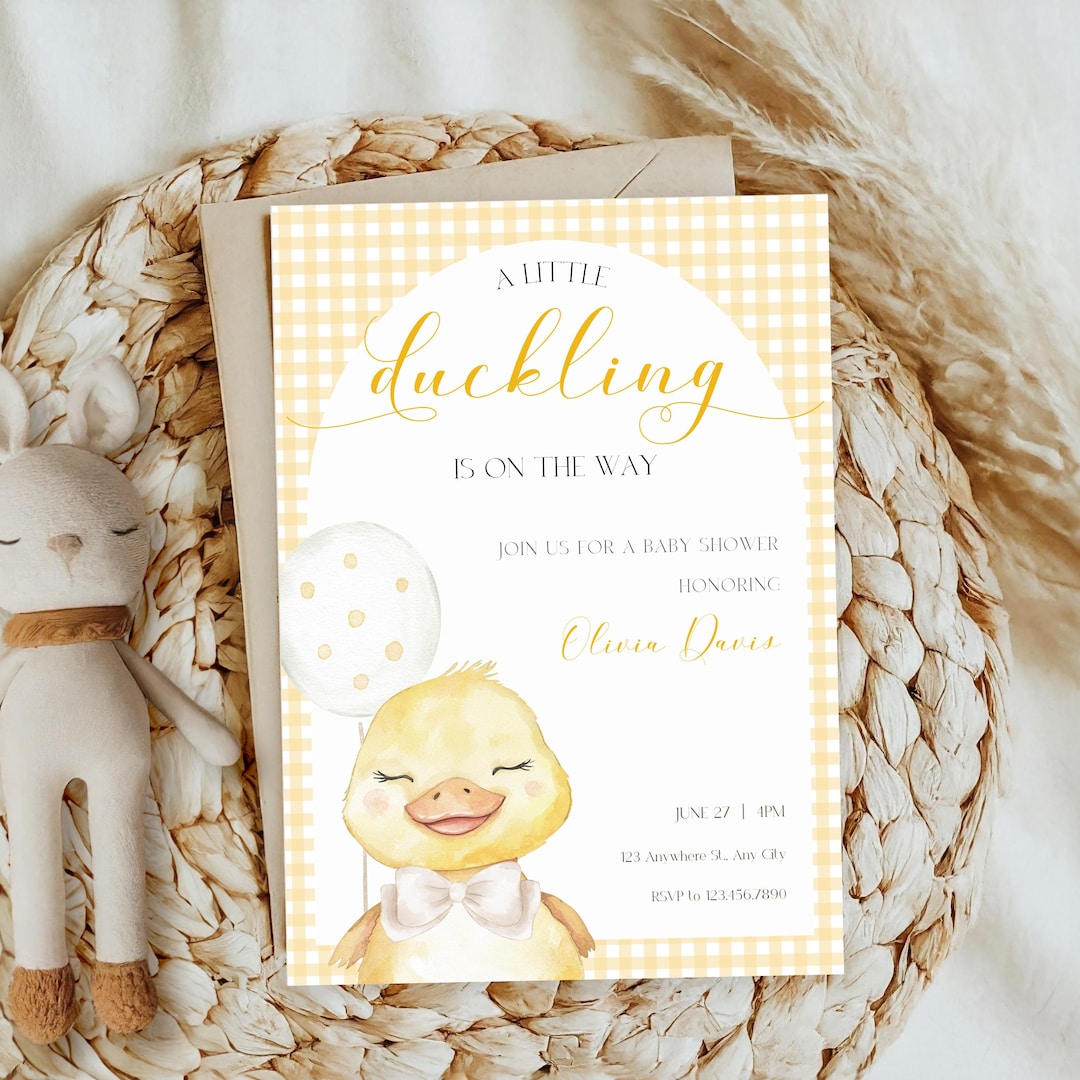 Little Duckling Baby Shower Invitation, Editable Gender Neutral Yellow ...