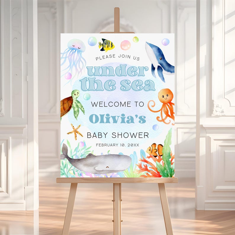 Under the Sea Baby Shower Welcome Sign, Gender Neutral Sea Animals Baby ...