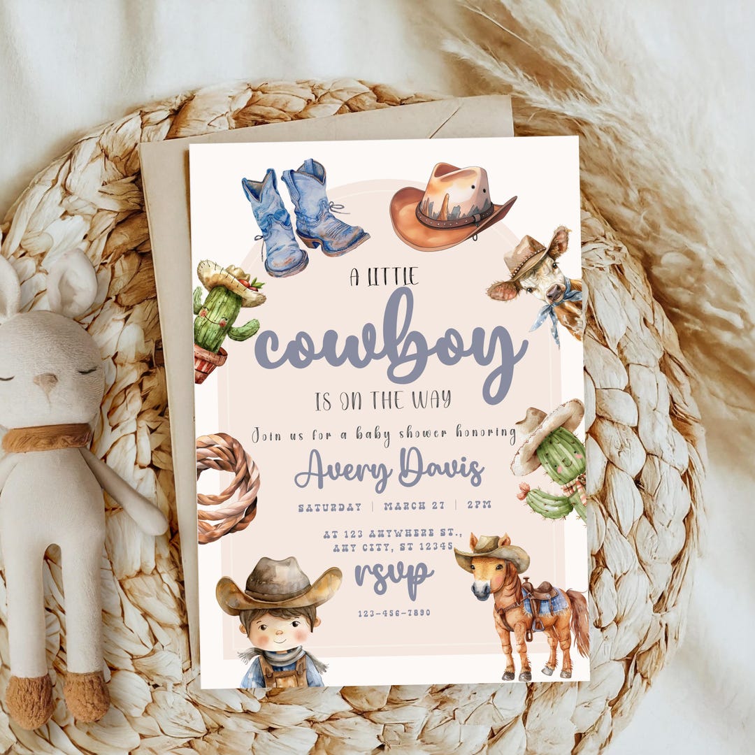 Cowboy Baby Shower Digital Invitation, A Little Cowboy is on the Way ...