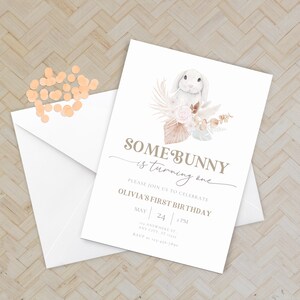 Spring Girl First Birthday Invitation, Editable Some Bunny is One ...