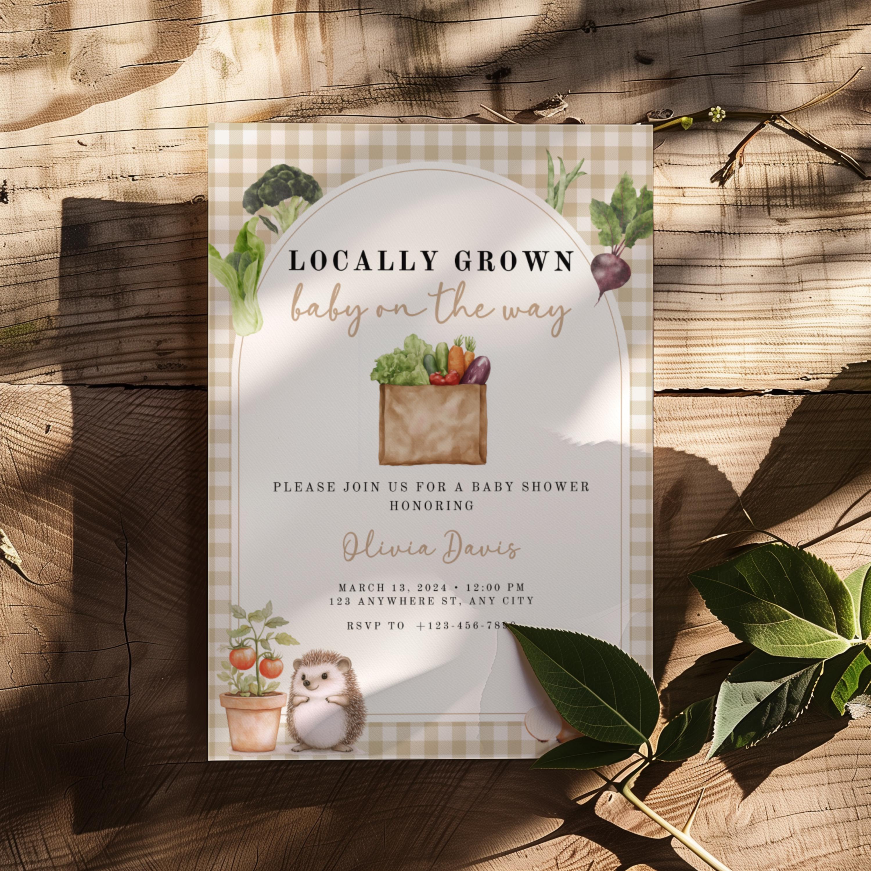 Locally Grown Baby Shower Invitation, Gender Neutral Farmers Market ...