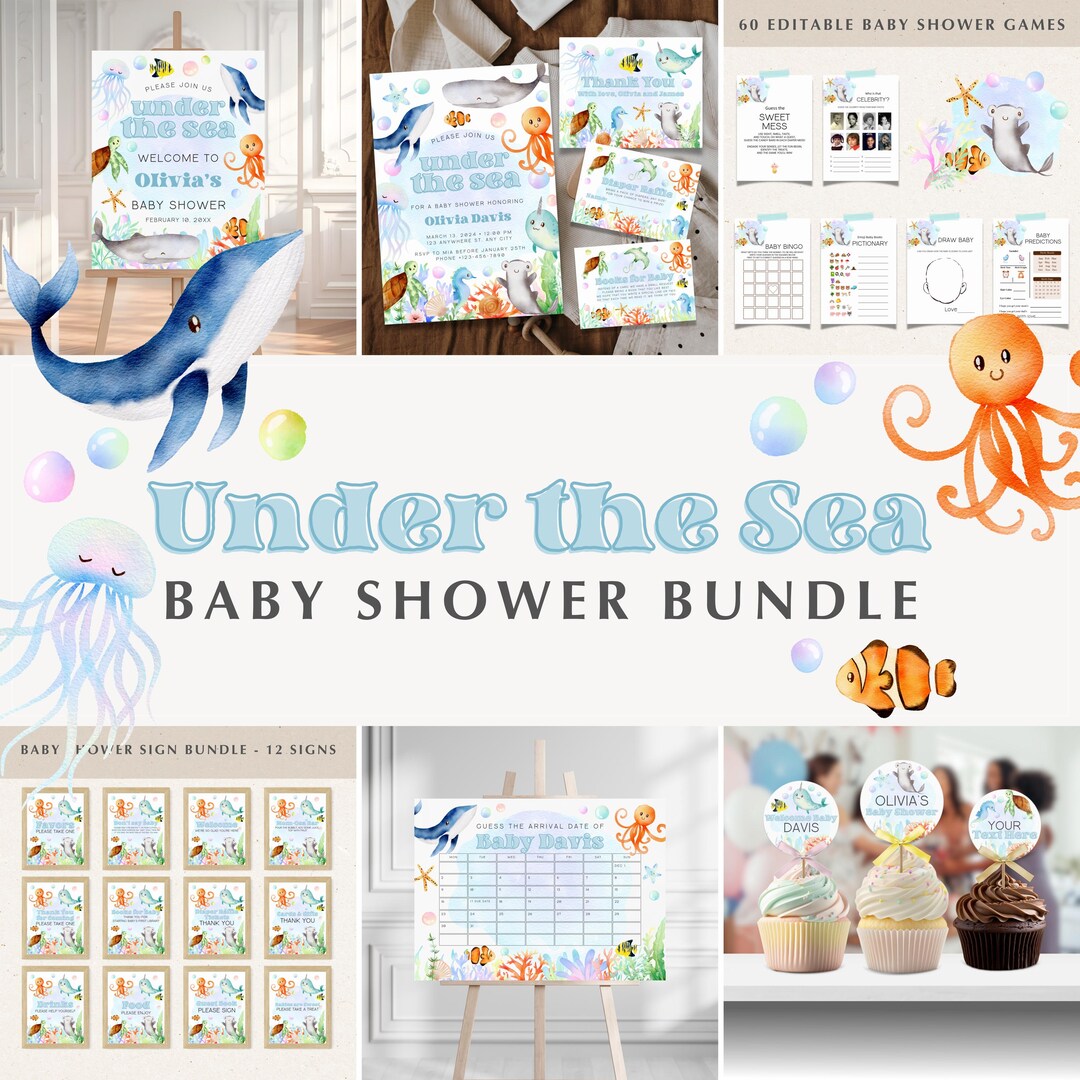 Under the Sea Baby Shower Bundle, Editable Nautical Ocean Sea Baby ...