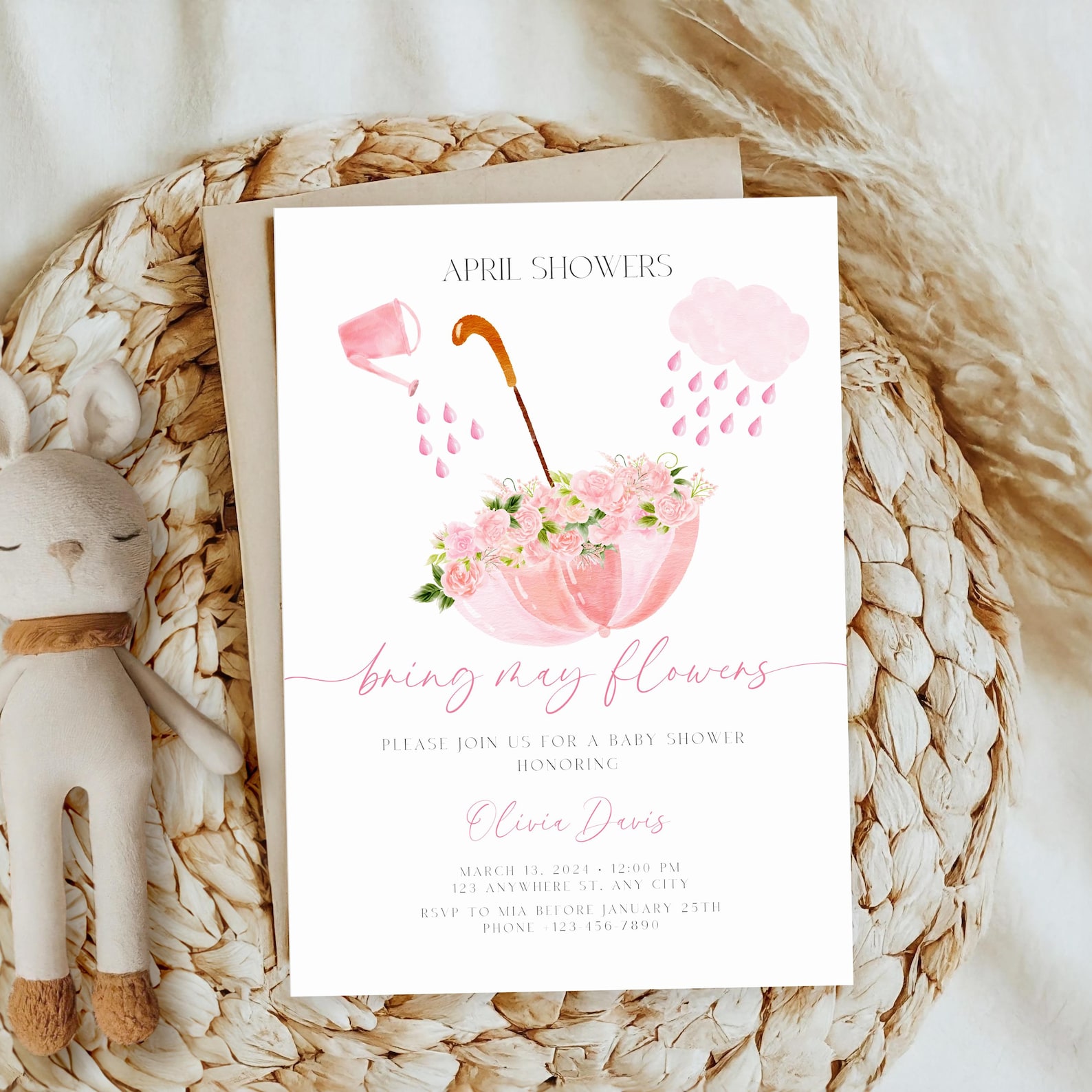 April Showers Bring May Flowers Baby Shower Invitation, Editable Spring ...