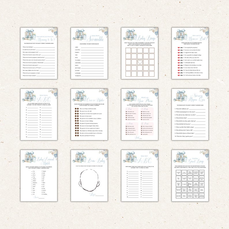 Storybook Baby Shower Games Bundle, Blue Boy Book Themed Baby Shower ...