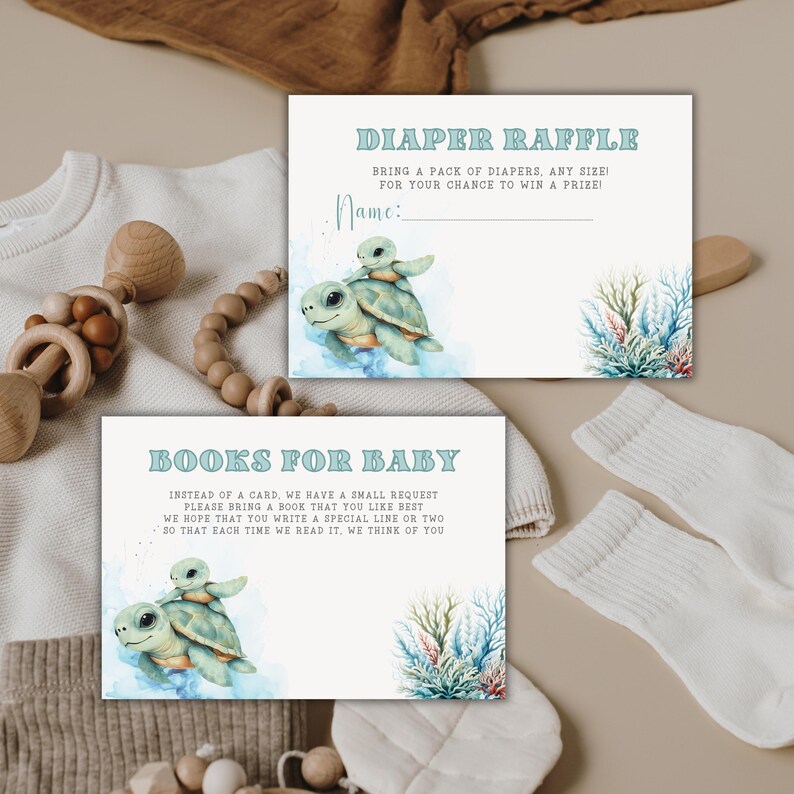Sea Turtle Baby Shower Invitation Bundle, Editable Under the Sea Turtle ...