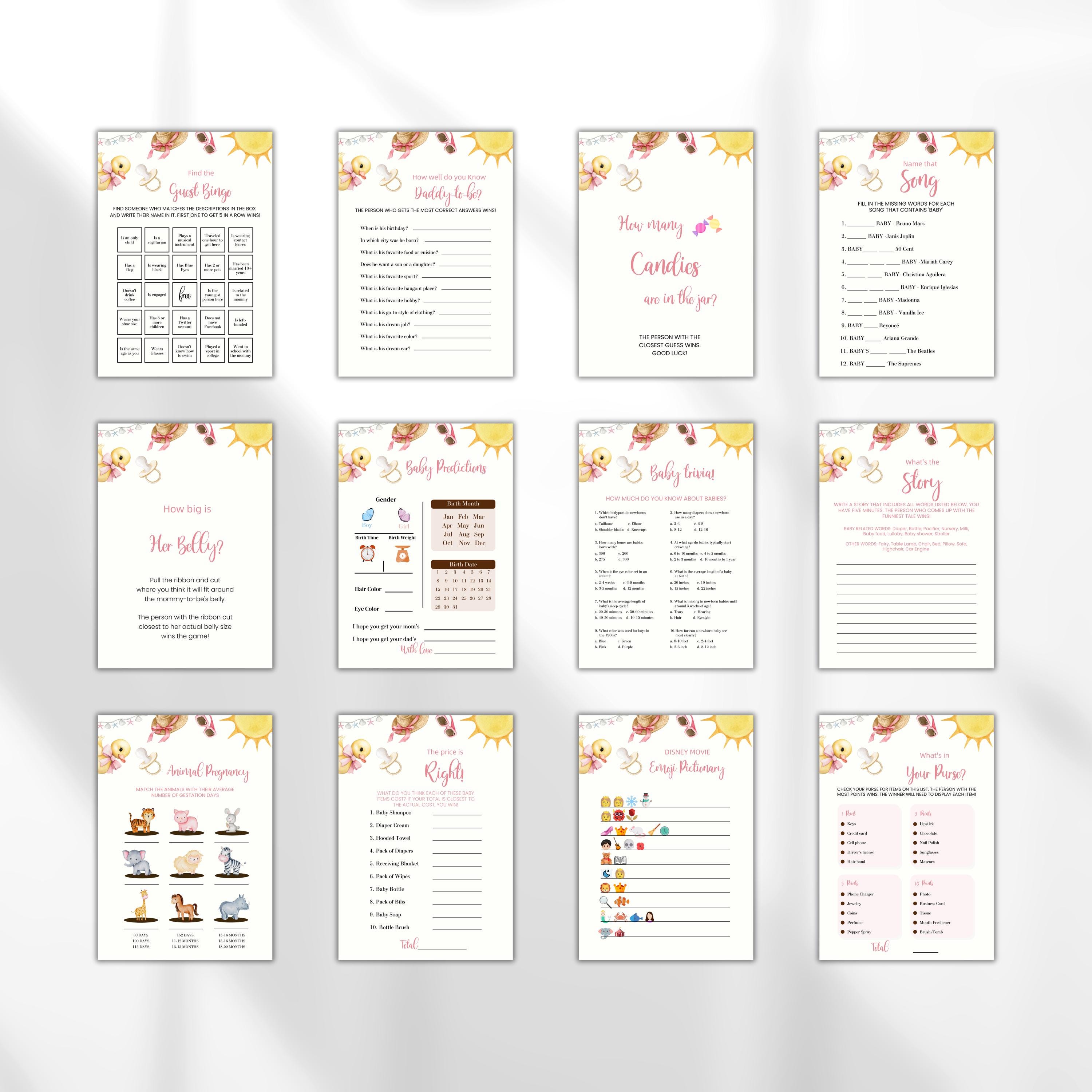 Splish Splash Baby Shower Games Bundle, Editable Pink Rubber Duck Baby ...