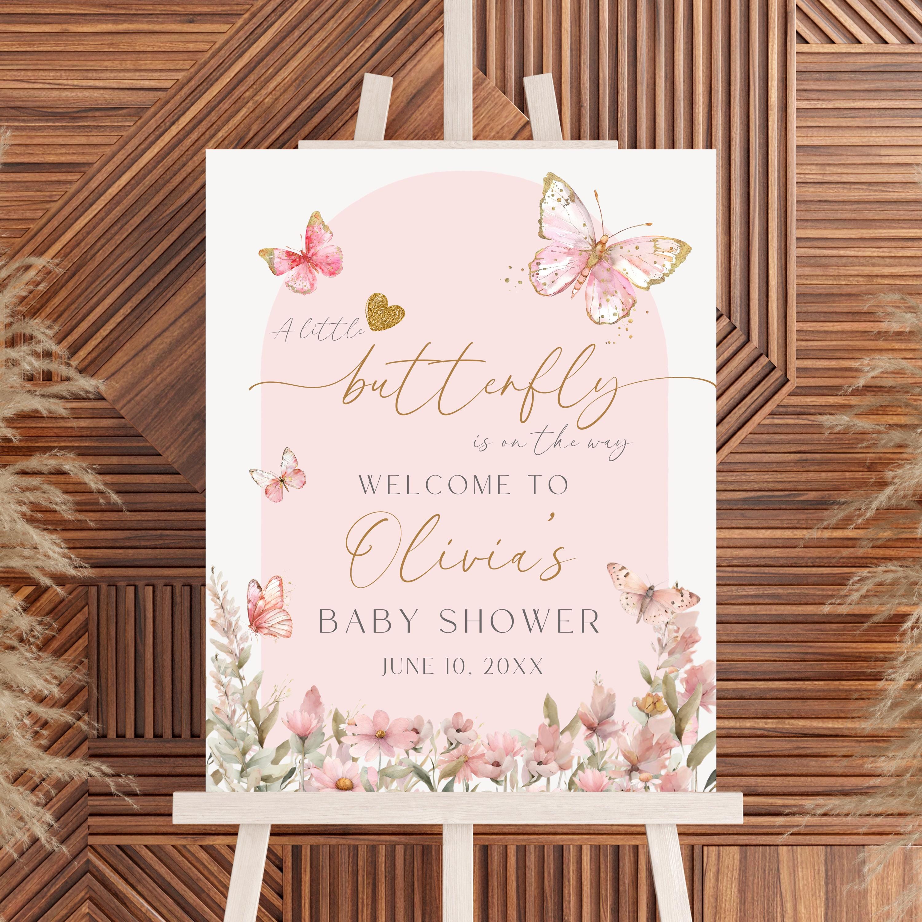 A Little Butterfly is on the Way Baby Shower Welcome Sign, Pink Girl Butterfly Baby Shower ...