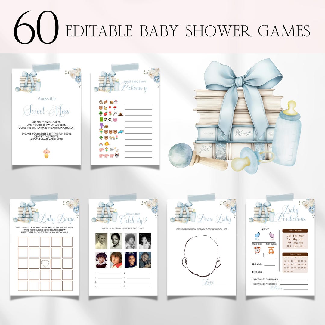 Storybook Baby Shower Games Bundle, Blue Boy Book Themed Baby Shower ...
