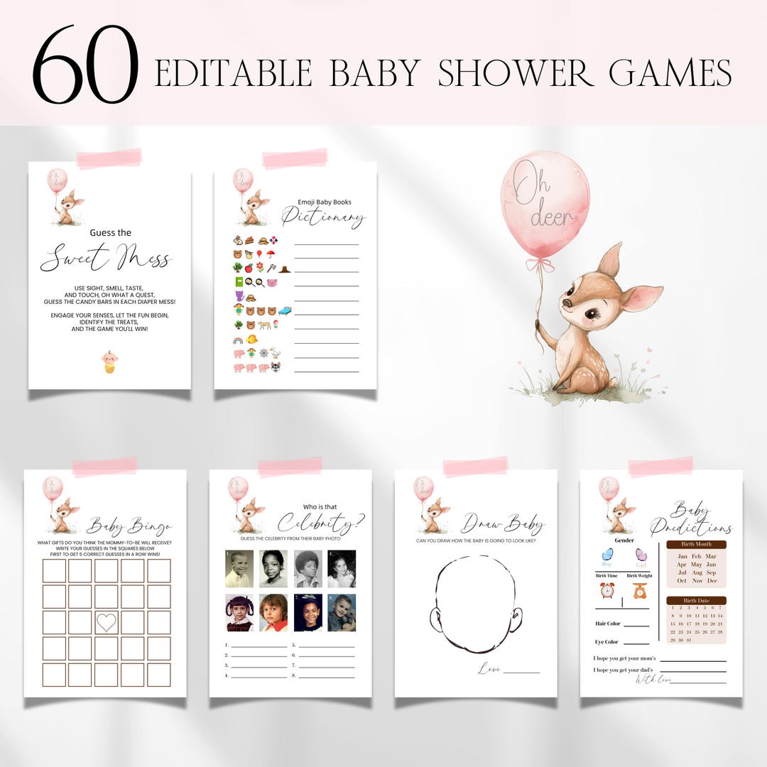 Oh Deer Boho Woodland Baby Shower Games Bundle Pink Deer Woodland Girl ...