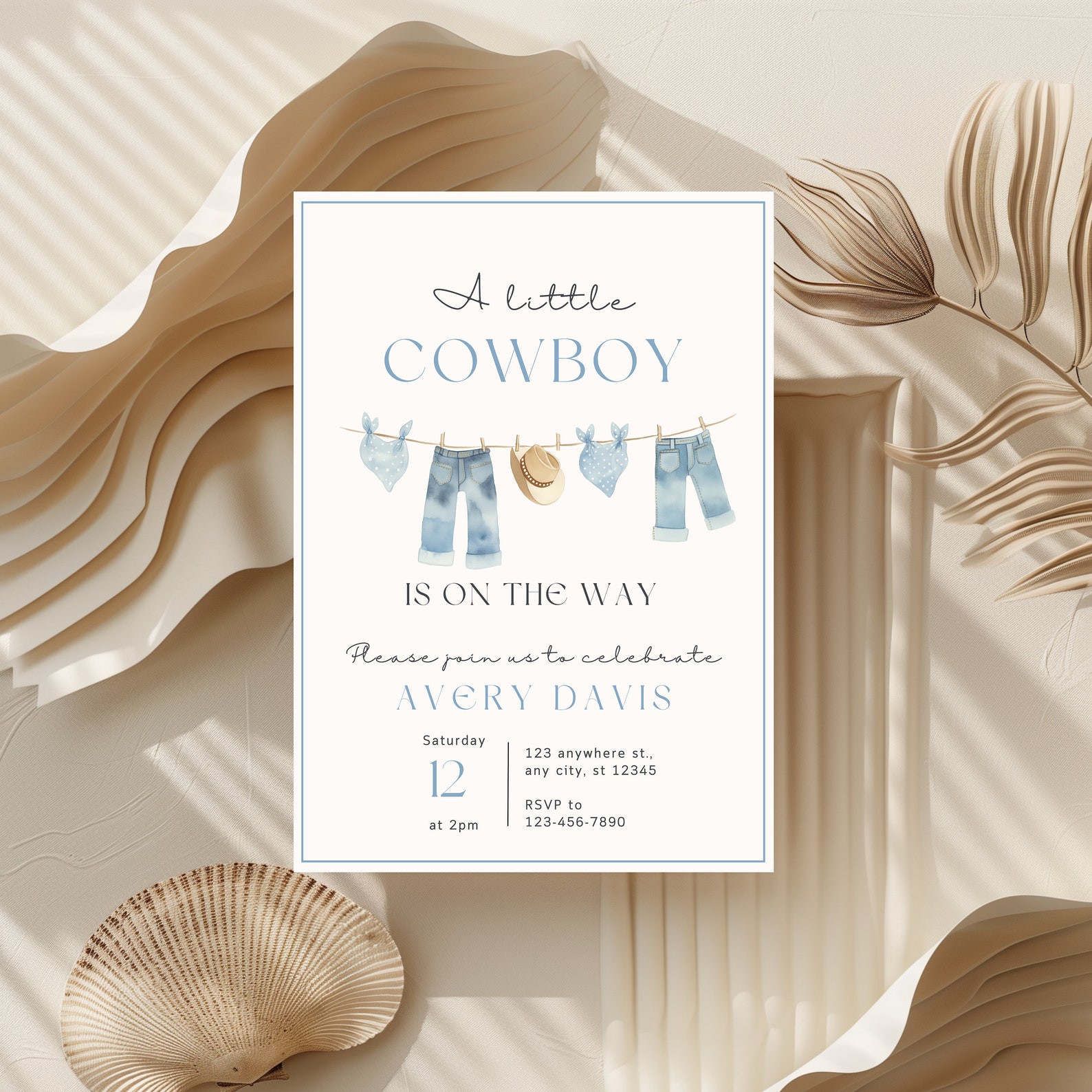 Cowboy Baby Shower Invitation, A Little Cowboy is on the Way Invite ...
