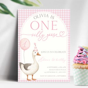 One Silly Goose Birthday Invitation for Girls, Editable Pink Girl Silly ...