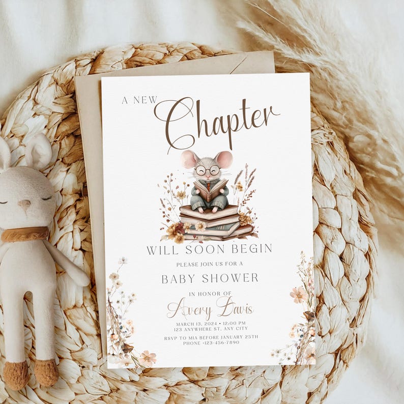 A New Chapter Will Soon Begin Baby Shower Invitation Bundle, Book Theme ...