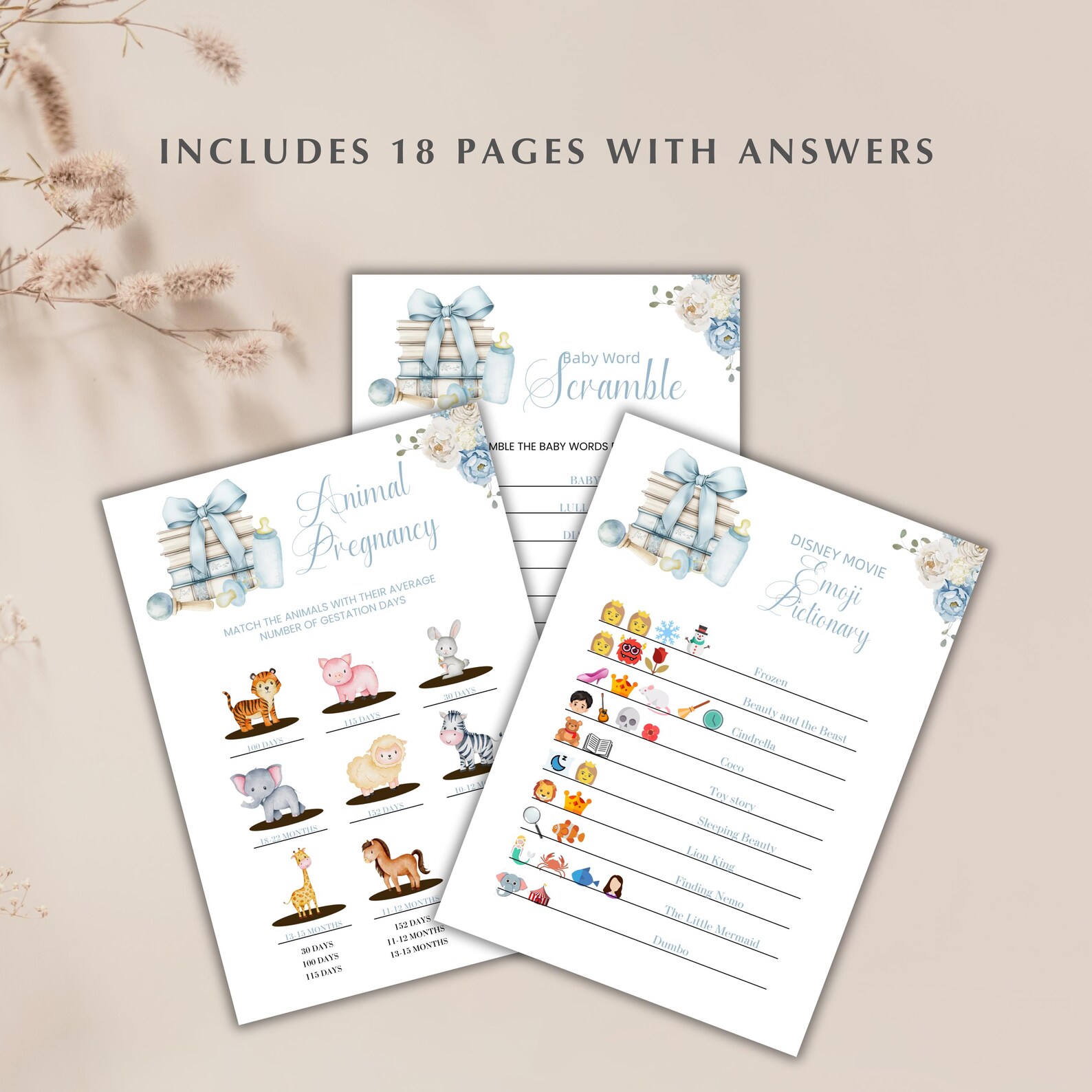 Storybook Baby Shower Games Bundle, Blue Boy Book Themed Baby Shower ...